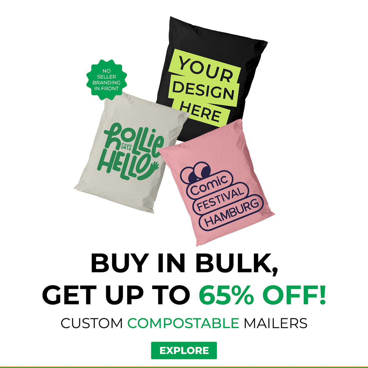 Custom compostable mailers/satchels, tissue paper & labels in low qty ...